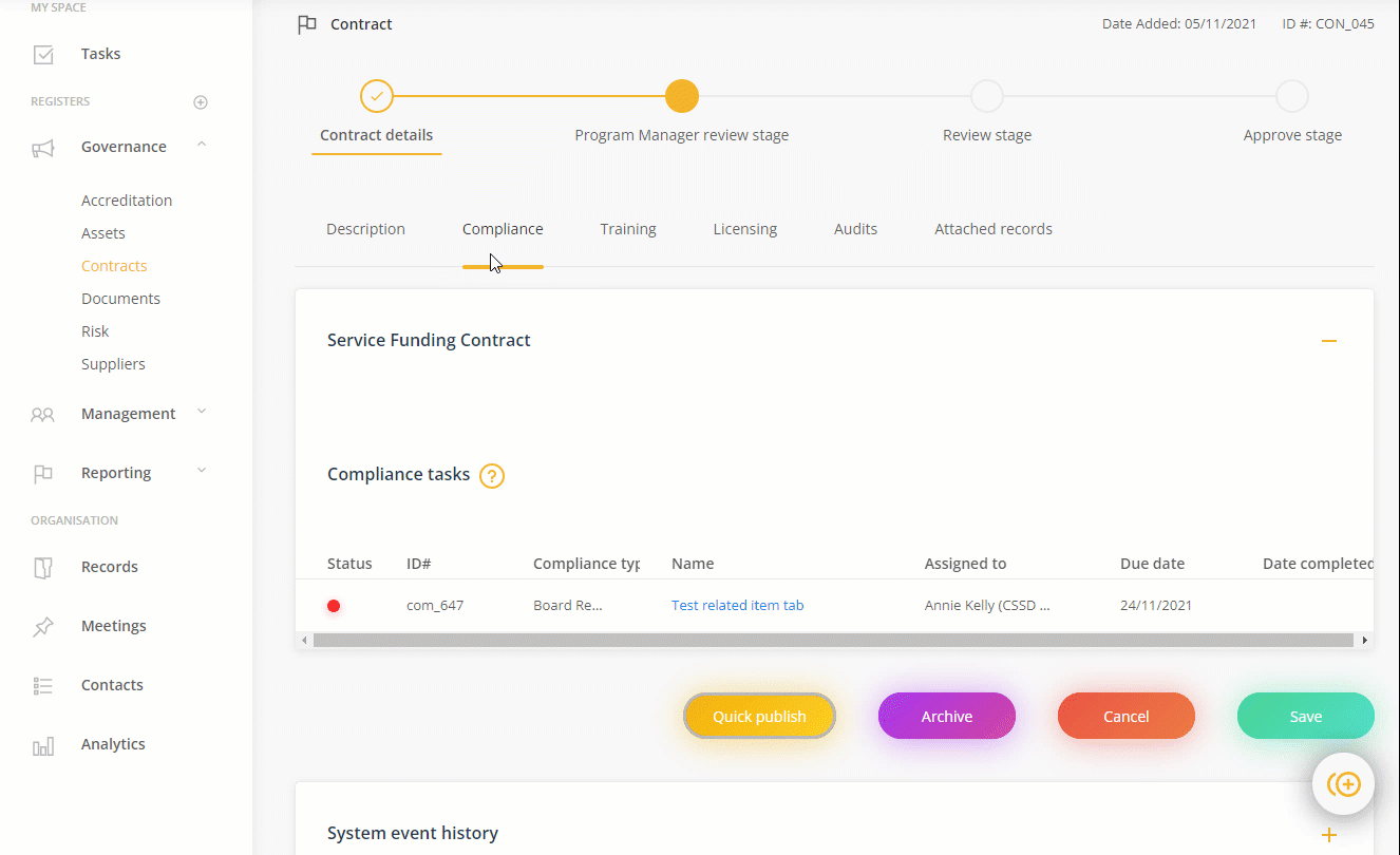 Adding related items to a contract