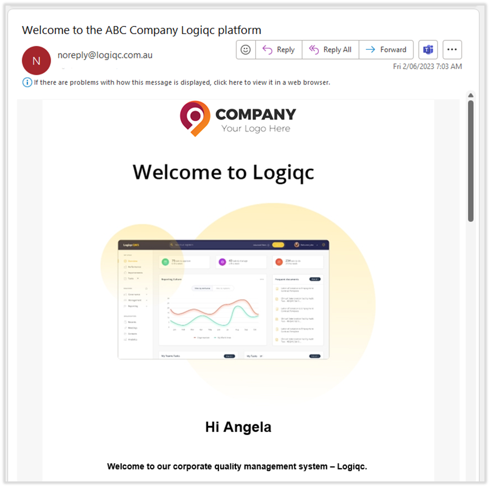 User onboarding email